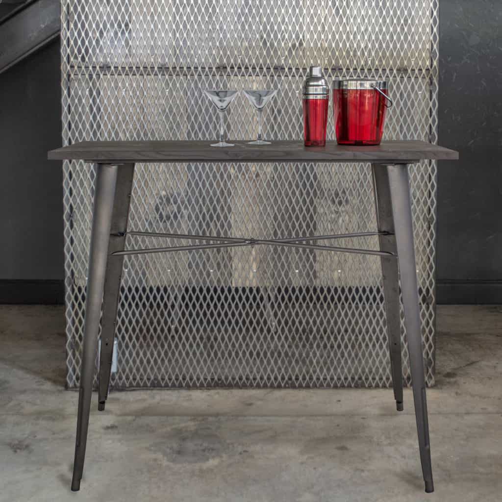 Rustic Gunmetal Counter Height Metal Dining Table with Wood Top ...