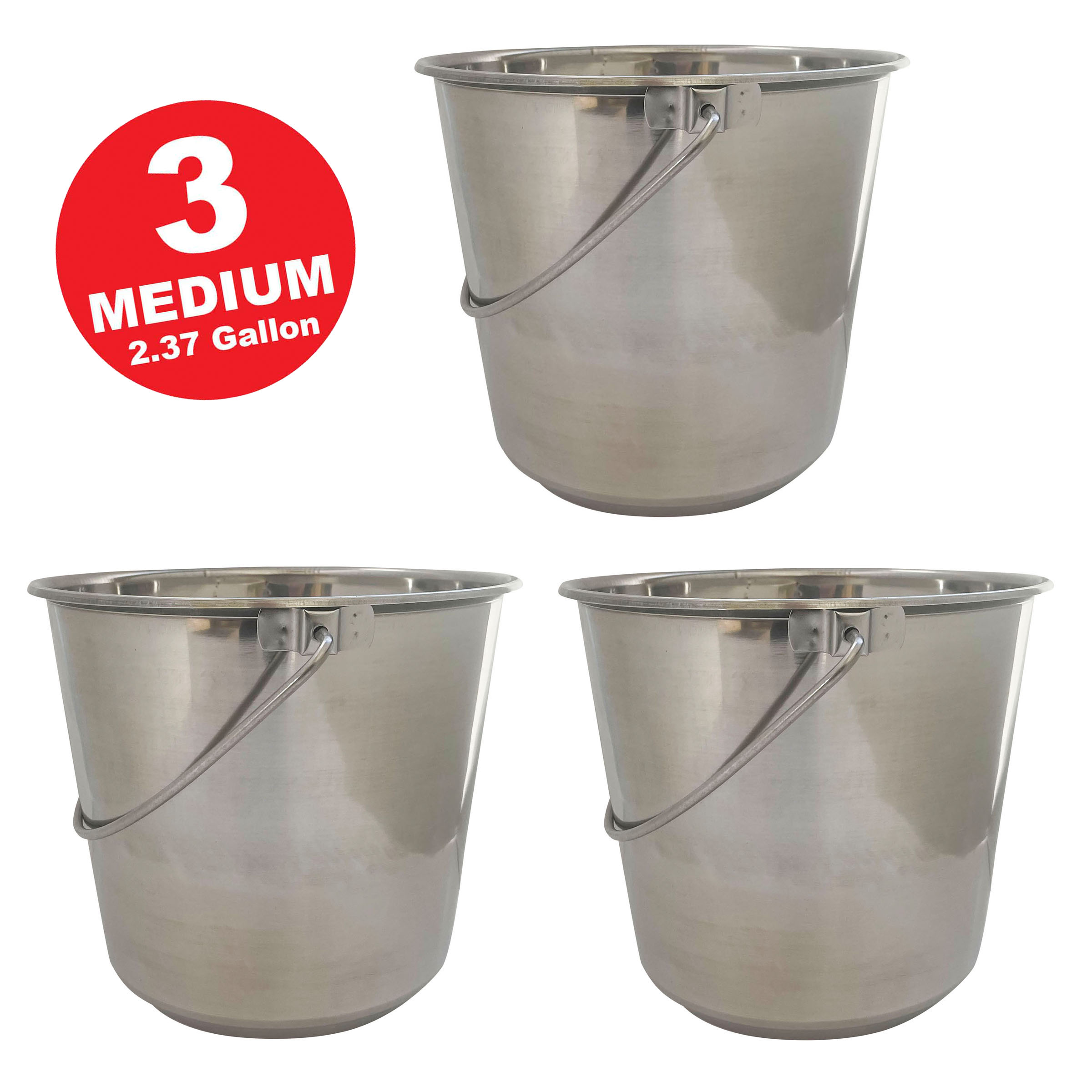 2.37 Gallon Stainless Steel Buckets 3 Piece Set - AmeriHome ...