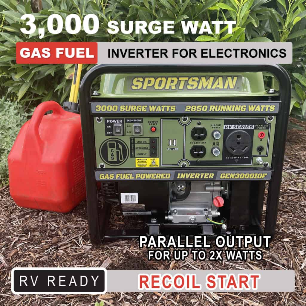 3,000 Surge Watt Gasoline Inverter Generator w/CO Warning
