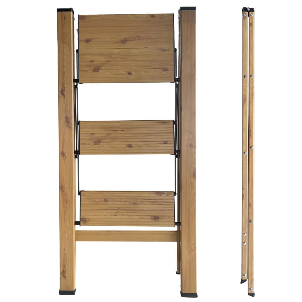 Three Step Ultra Slim Aluminum Wood Grain Folding Utility Step Ladder ...